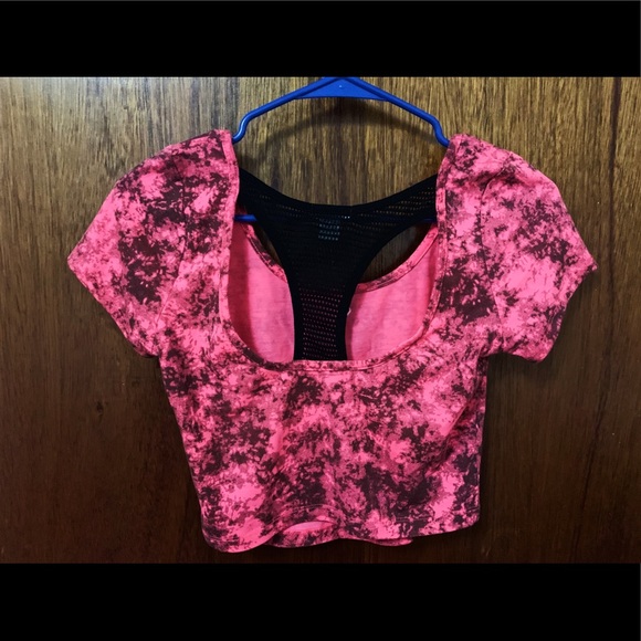 Bozzolo | Tops | Dyed Neon Pink Crop Top With Mesh Accet Open Back ...